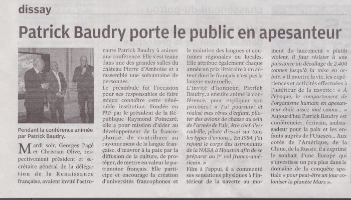 Poitou-Charentes : Patrick BAUDRY, Astronaute le 15 janvier 2019 - La ...
